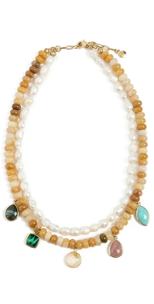 MAYAMAR Double Pearl Charm Necklace - Gold