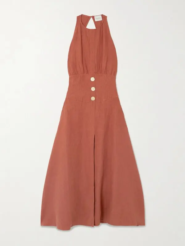 Le Kasha Jesmah Open-back Embellished Linen Midi Dress