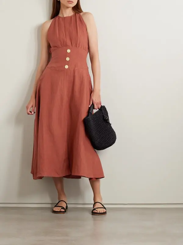 Le Kasha Jesmah Open-back Embellished Linen Midi Dress