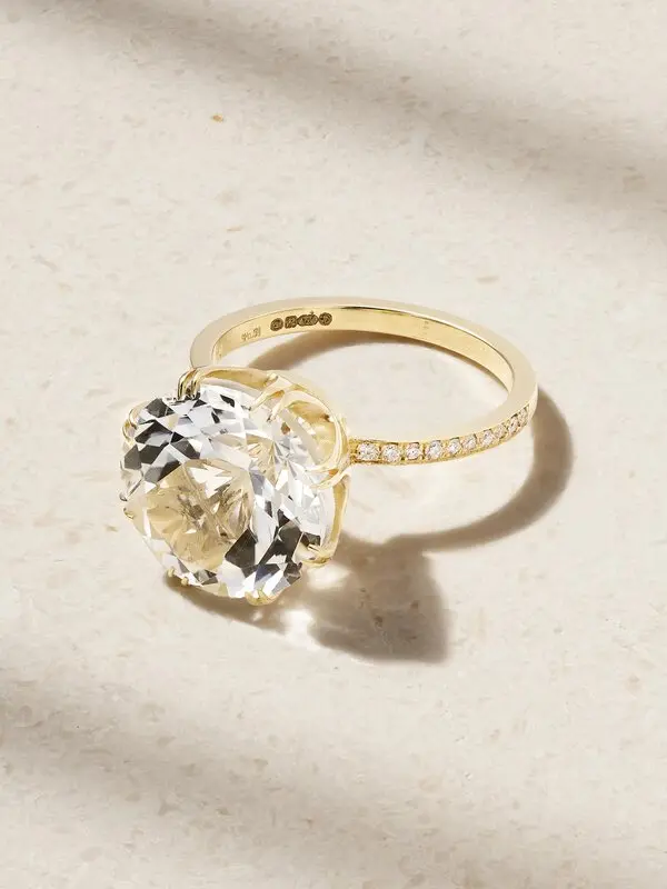 Ileana Makri Solitaire Crown Topaz And Diamond Ring - Gold