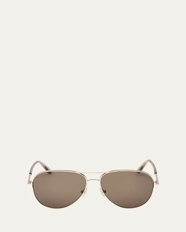 TOM FORD Clark Metal Aviator Sunglasses - Shiny Rose Gold Brown Polar Lenses