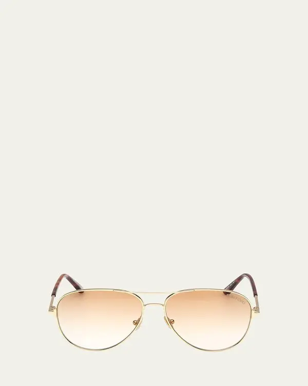 TOM FORD Clark Metal Aviator Sunglasses - Shiny Yellow Gold Gradien Amber