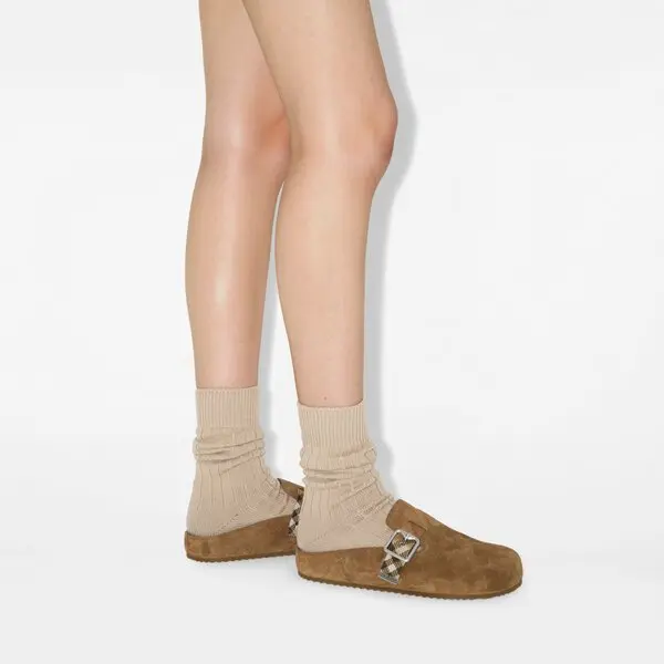 Burberry Check Suede Urchin Clogs - Jute Beige