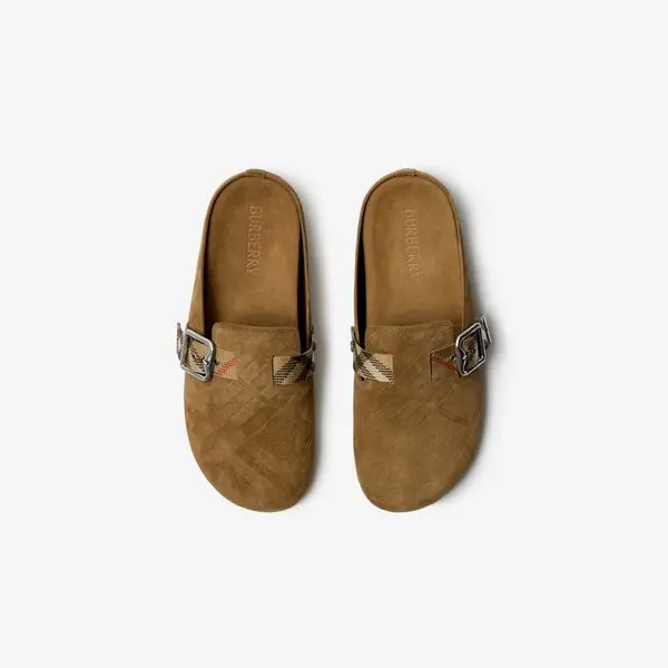 Burberry Check Suede Urchin Clogs - Jute Beige