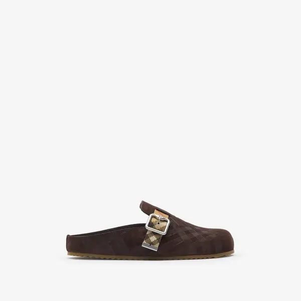 Burberry Suede Check Pattern Clogs - Snug Brown
