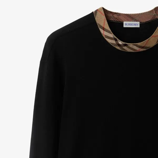 Burberry Check Trim Wool Sweater - Black