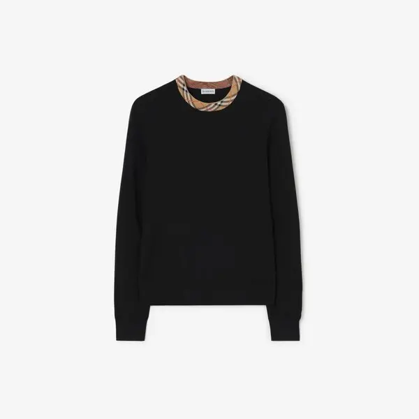 Burberry Check Trim Wool Sweater - Black