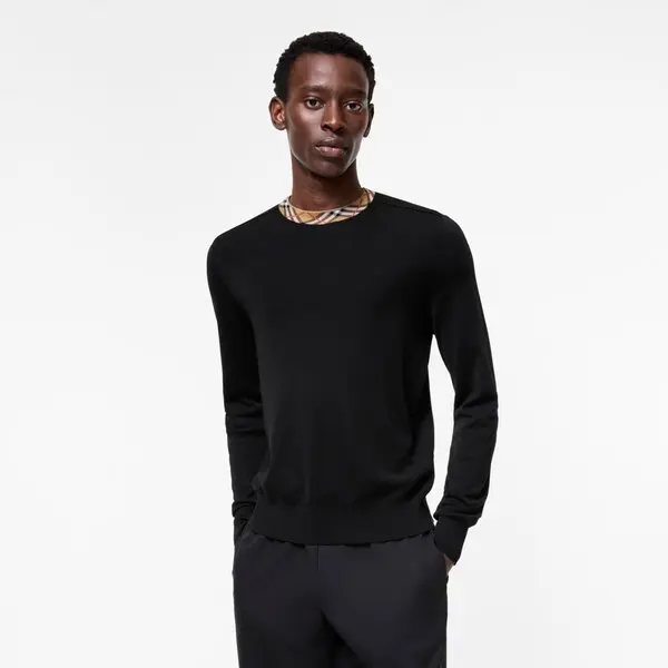 Burberry Check Trim Wool Sweater - Black