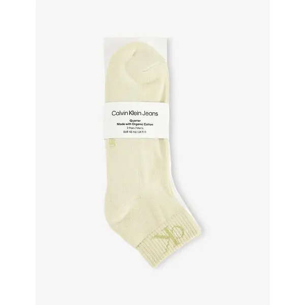 Calvin Klein Monogram Quarter Two-pack Cotton-blend Socks - Light Green/white