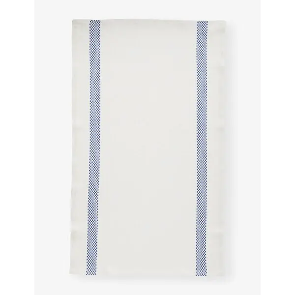 Charvet Lustucru Checkerboard-stripe Linen Tea Towel - Blanc Bleu