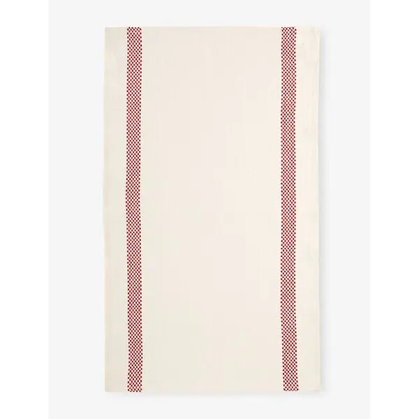 Charvet Lustucru Checkerboard-stripe Linen Tea Towel - Blanc Rouge