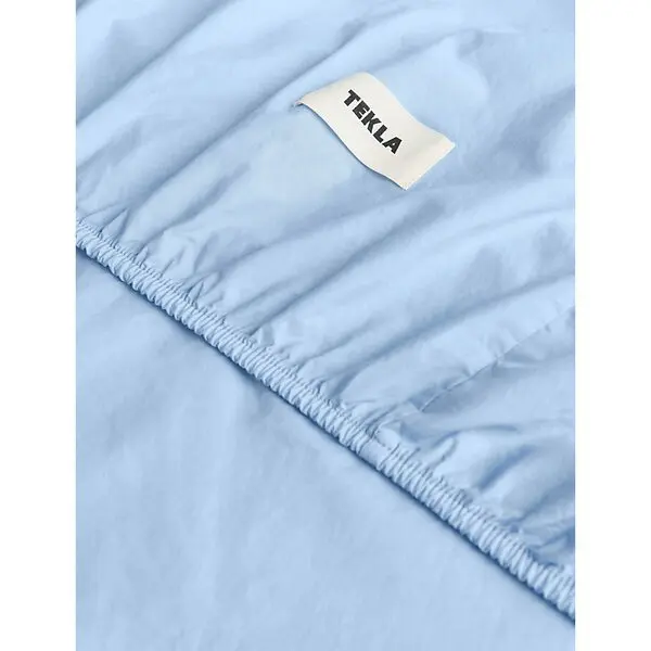 TEKLA Percale Super-king Fitted Cotton Sheet - Island Blue