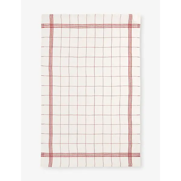 Charvet Maya Square-grid Linen Tea Towel - Rouge