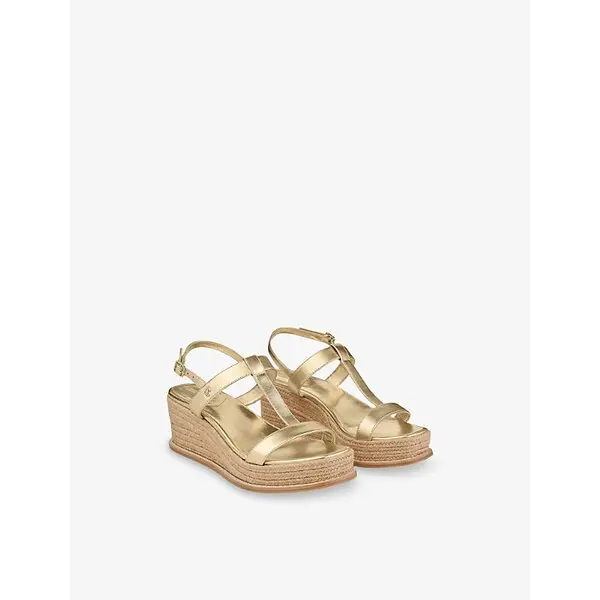 JIMMY CHOO Theia 60 Metallic Leather Wedge Heeled Sandals - Gold