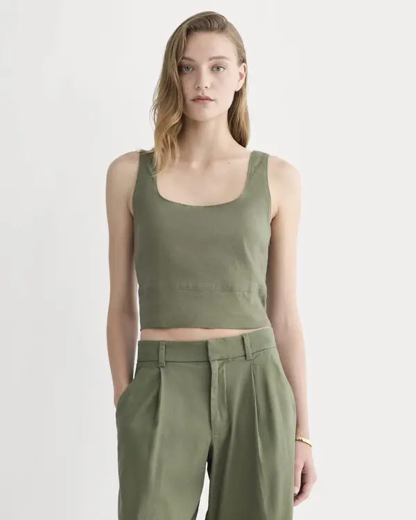 Everlane Stretch Linen Square Neck Tank Top - Lichen Green