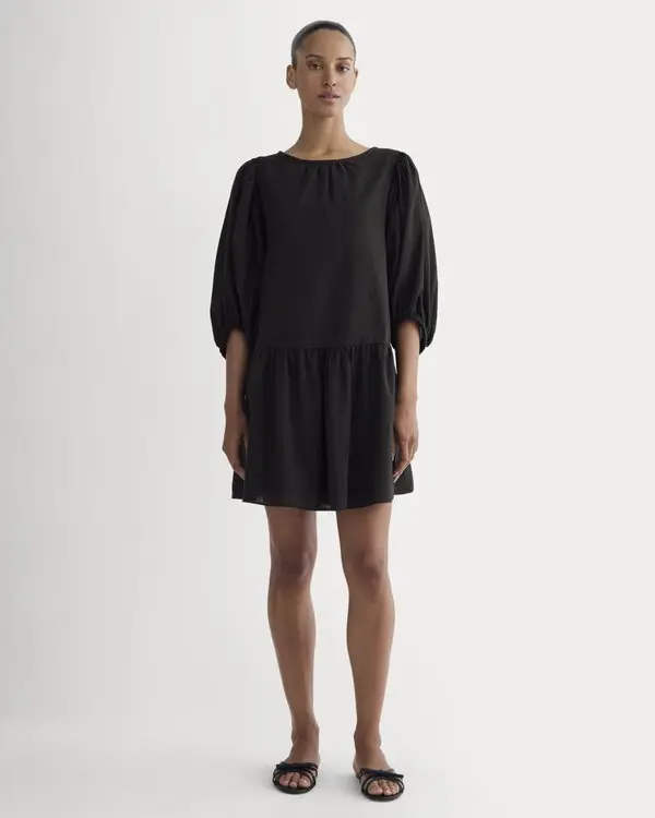 Everlane Gauze Puff-sleeve Mini Dress - Black