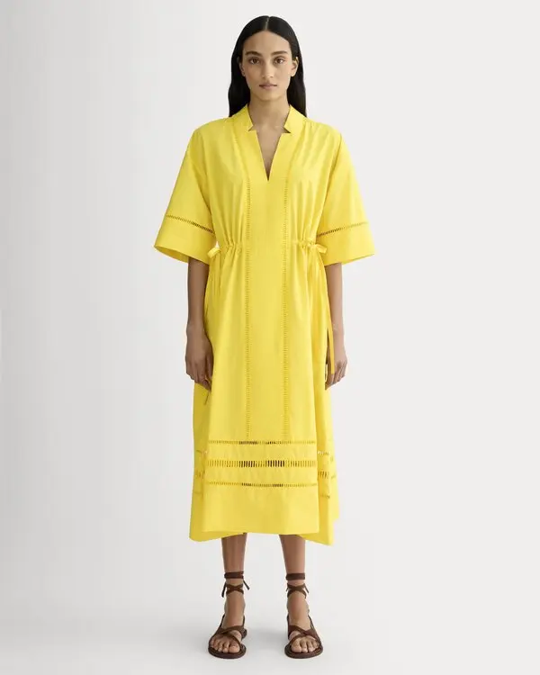 Everlane Lace Trim Caftan Midi Dress - High Visibility Yellow