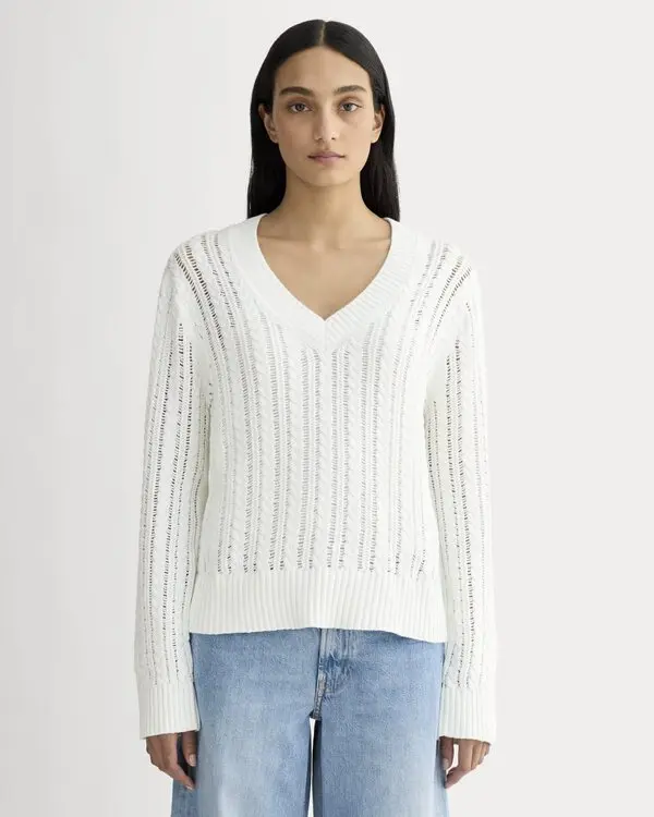 Everlane Mesh Cable V-neck Sweater - White