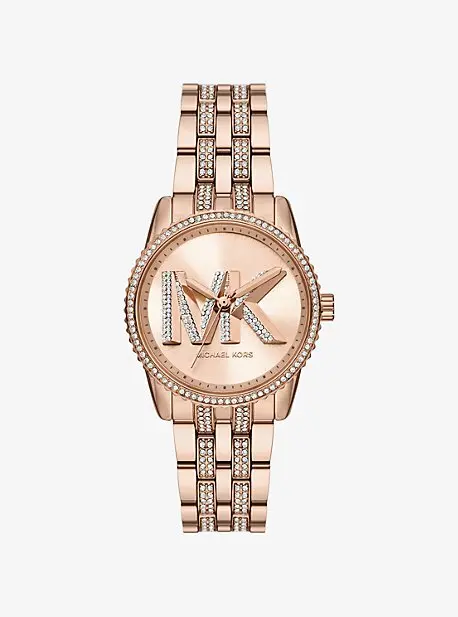 Michael Kors Mini Bryant Pavé Logo Watch - Rose Gold