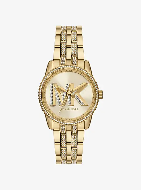Michael Kors Pavé Logo Mini Watch - Gold