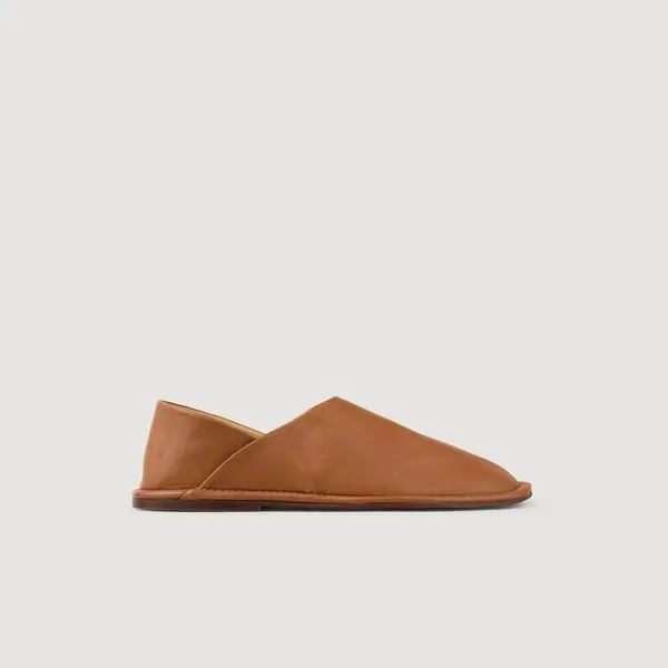 Sandro Grained Leather Slippers - Camel