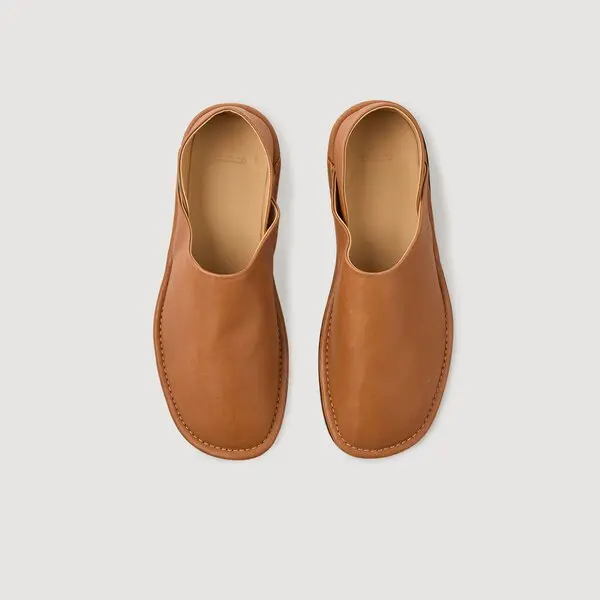 Sandro Grained Leather Slippers - Camel