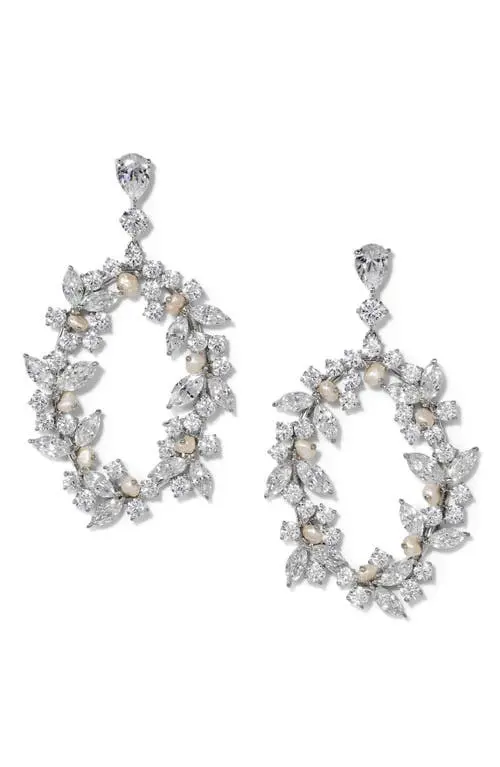Nadri Ravish Laurel Cubic Zirconia & Cultured Pearl Drop Earrings - Rhodium