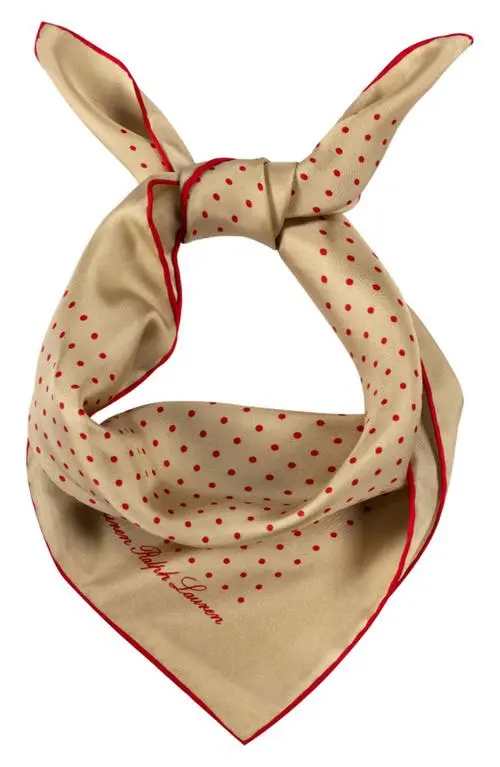 Ralph Lauren Polka Dot Square Silk Scarf - Birch Tan