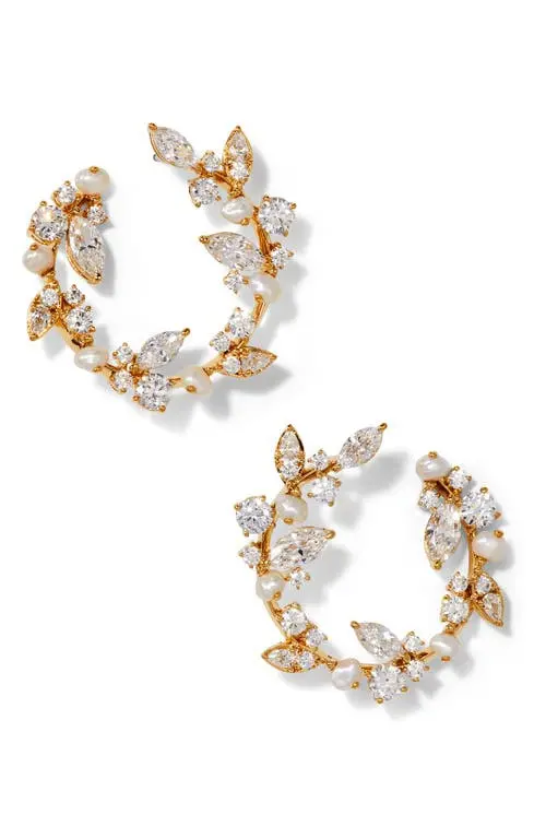Nadri Ravish Crystal & Pearl Hoop Earrings - Gold