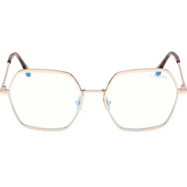 TOM FORD 56mm Geometric Optical Glasses - Rose Gold/ Blue Block Lenses