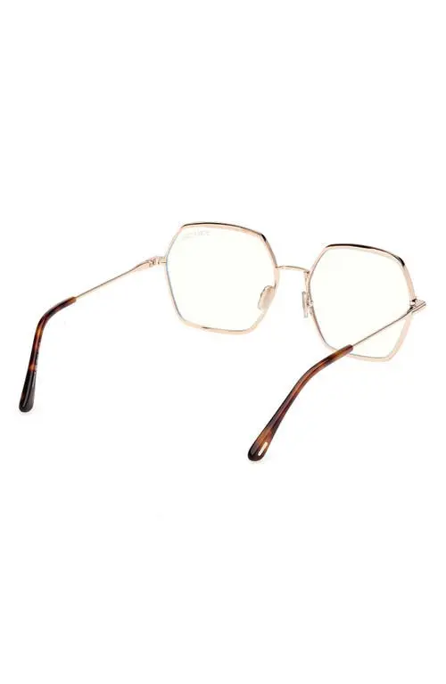 TOM FORD 56mm Geometric Optical Glasses - Rose Gold/ Blue Block Lenses