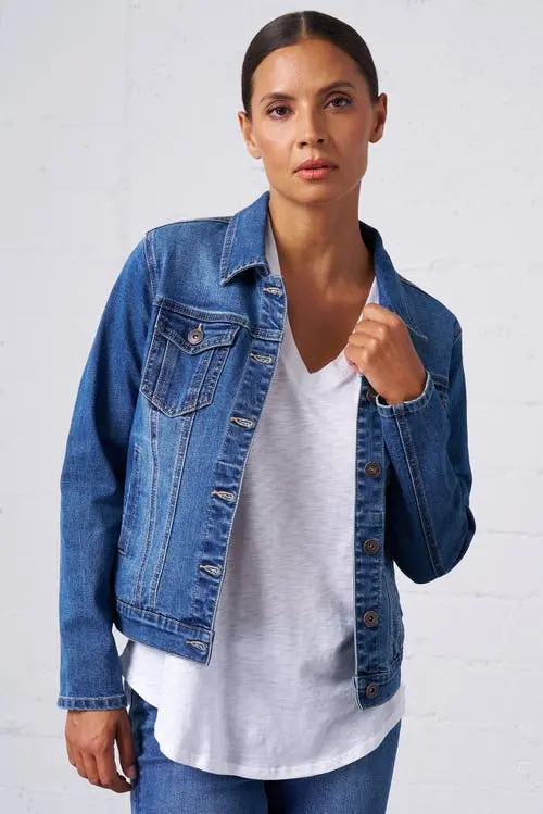 FRANNE GOLDE Classic Stretch Denim Jacket - Classic Wash