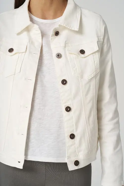 FRANNE GOLDE Classic Stretch Denim Jacket - Ivory