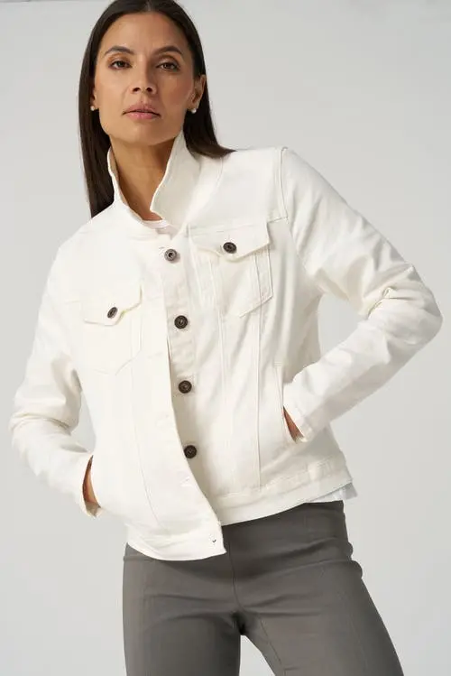 FRANNE GOLDE Classic Stretch Denim Jacket - Ivory