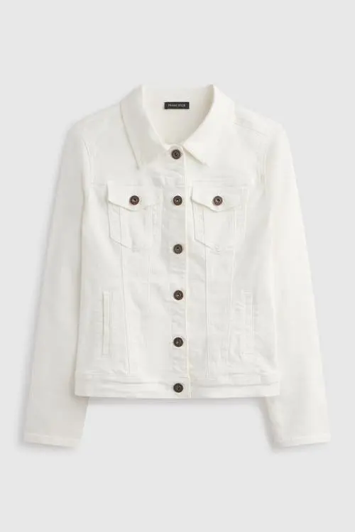 FRANNE GOLDE Classic Stretch Denim Jacket - Ivory