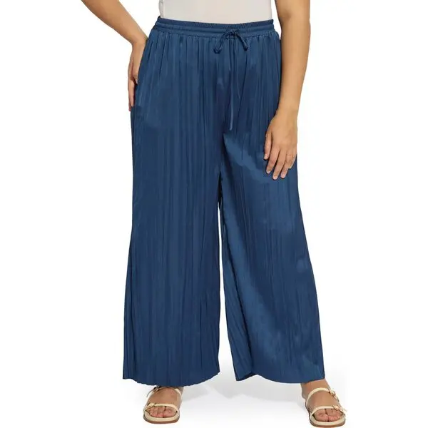 Lyssé Pleated Wide Leg Satin Pants - Capri Blue