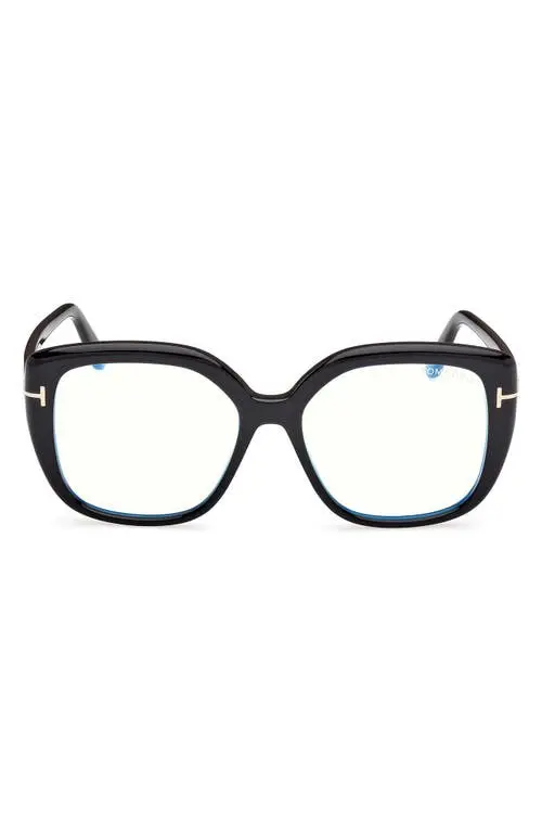 TOM FORD 53mm Square Optical Glasses - Black/ Eco/ Blue Block Lenses