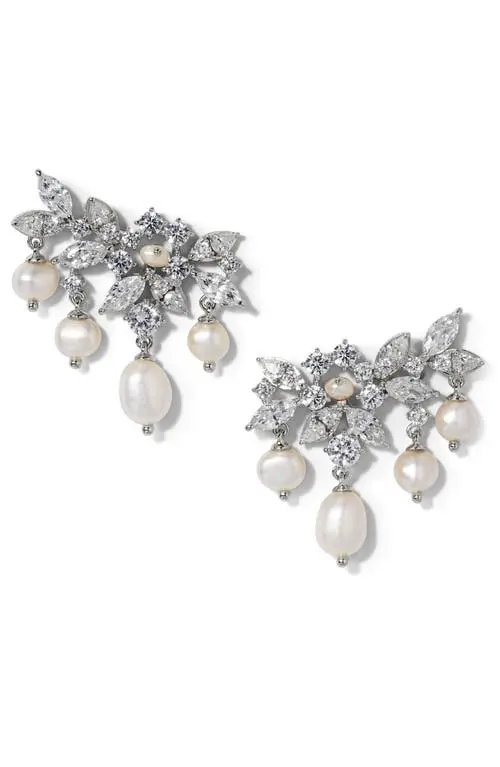 Nadri Ravish Fringe Cubic Zirconia & Cultured Pearl Drop Earrings - Rhodium