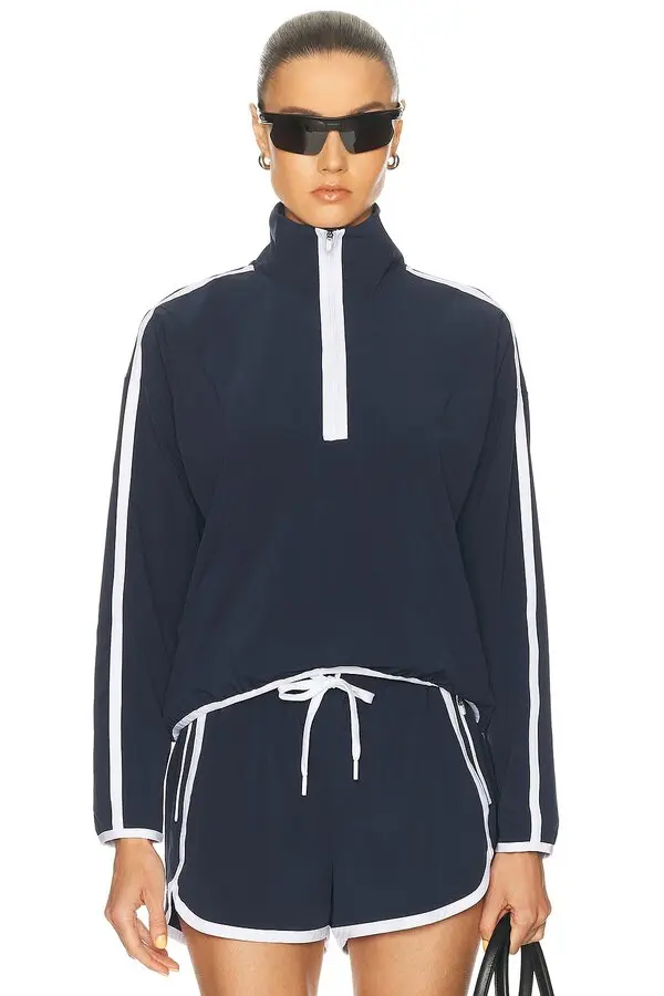 Beyond Yoga The Course Contrast Half Zip Jacket - Nocturnal Navy & True White