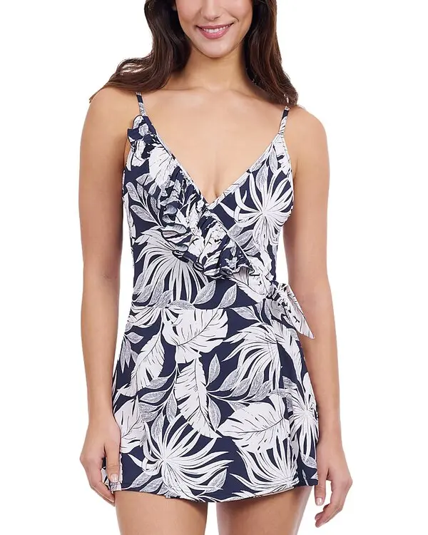 GOTTEX Surplice Ruffled Swimdress - Navy White
