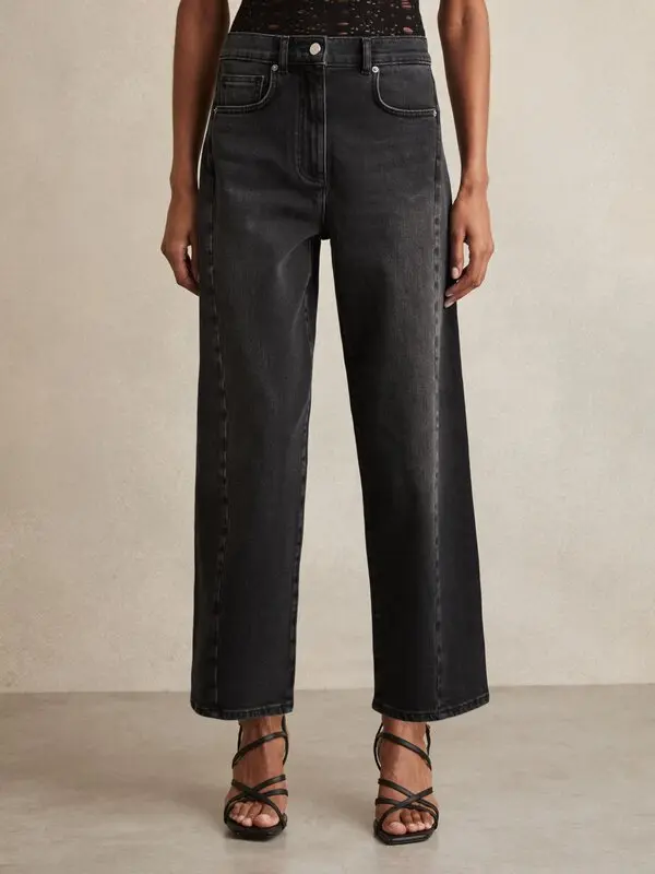 REISS Molly Barrel-leg Seam Jeans - Washed Grey