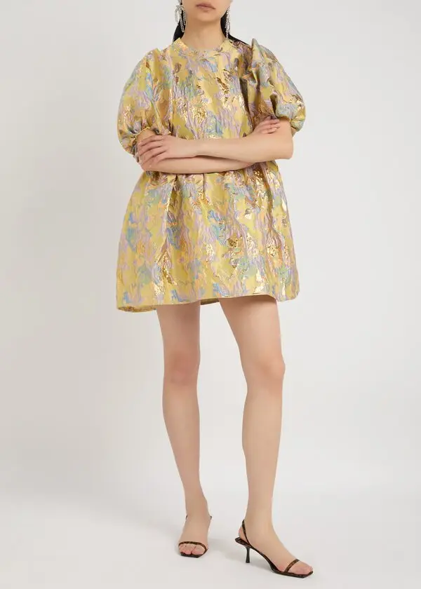 Sister Jane Meri Jacquard Metallic Cloqu Mini Dress In Yellow - 60% Off |  Editorialist