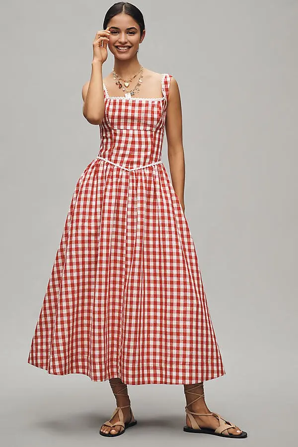 sachin and babi light blue dress Nicholas the Label Drenica Polka Dot Linen Drop-Waist Midi-Dress - Dresses  & Skirts main image 1
