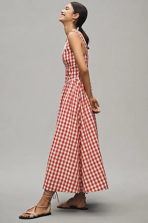 Wayf Linen Blend Drop-Waist Midi Dress In Red - 39% Off | Editorialist