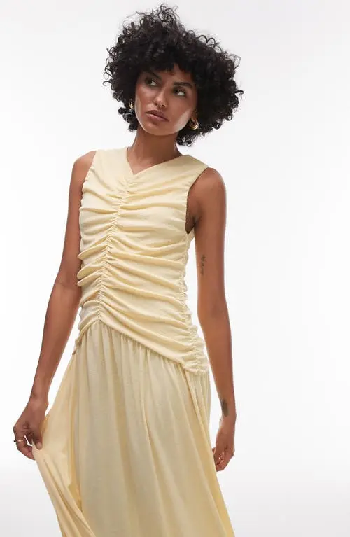 Topshop Ruched Drop Waist Maxi Dress In Buttermilk - 35% Off | Editorialist