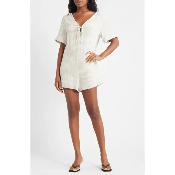 Topshop Stripe Tie Front Romper - Beige