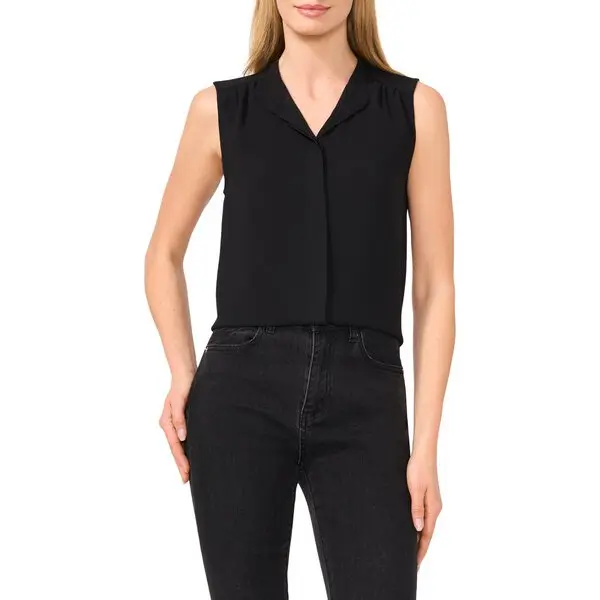 CECE DUPRAZ Sleeveless Mandarin Collar Button-up Shirt - Rich Black