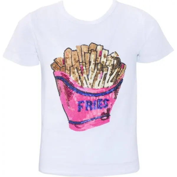 LOLA + THE BOYS Sequin French Fries T-shirt - White