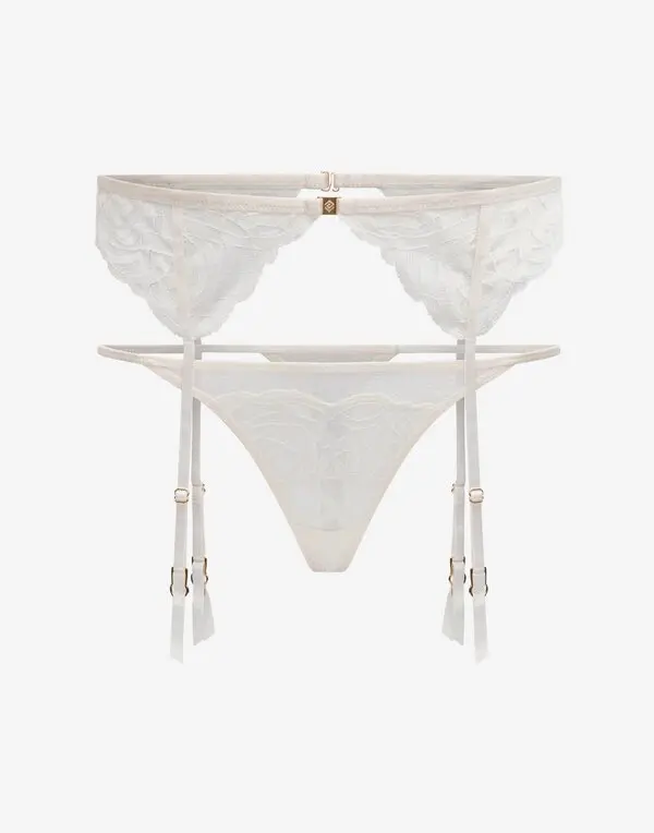 THIRDLOVE Rose Lace Thong & Garter Set Panty - Sea Salt