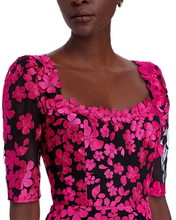 knee length dresses for ladies Teri Jon Floral Jacquard Off the Shoulder Gown 217048